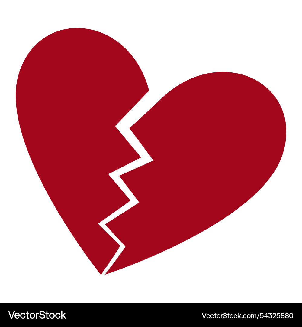 Broken heart or heartbreak red symbol Royalty Free Vector
