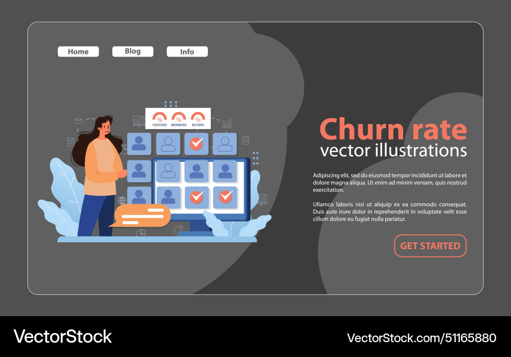 Churn rate analytics showcased flat Royalty Free Vector