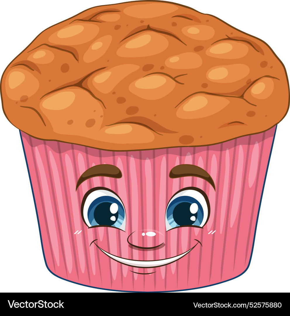 Happy cupcake with a cheerful face Royalty Free Vector Image