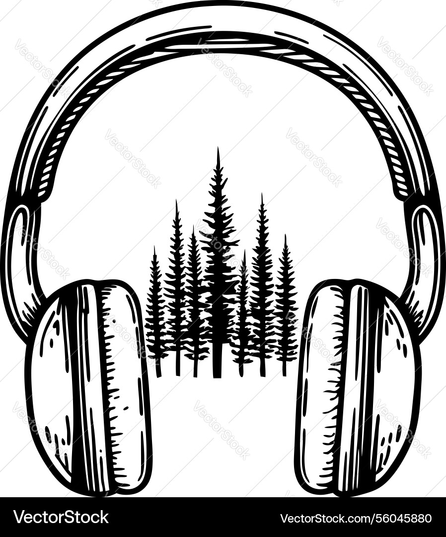 Headphones encircling forest trees nature Vector Image