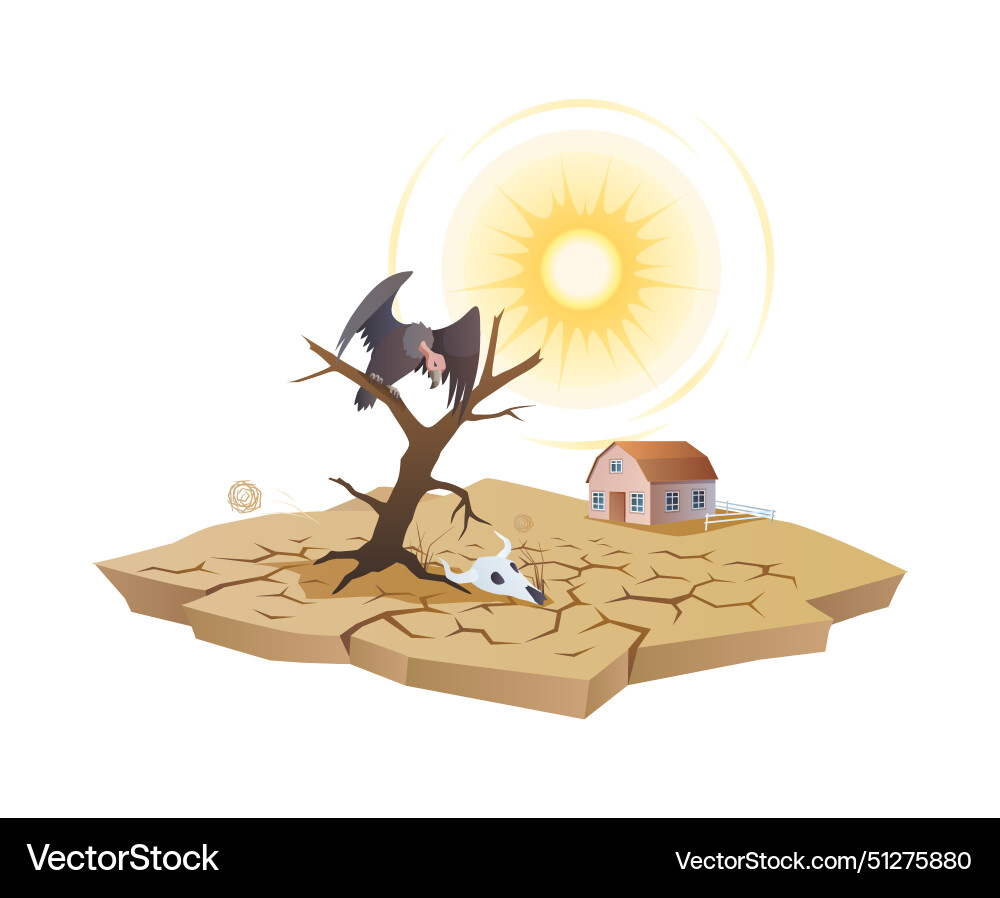 Long term drought at countryside 2d cartoon Vector Image