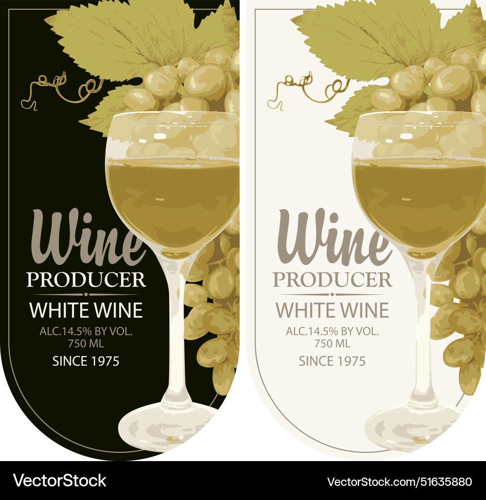 Set wine labels with grapes and glass Royalty Free Vector