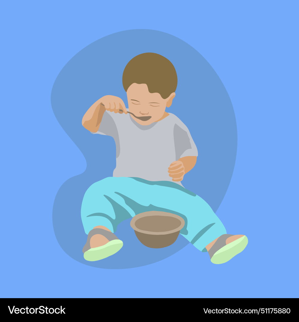 White baby boy eating Royalty Free Vector Image