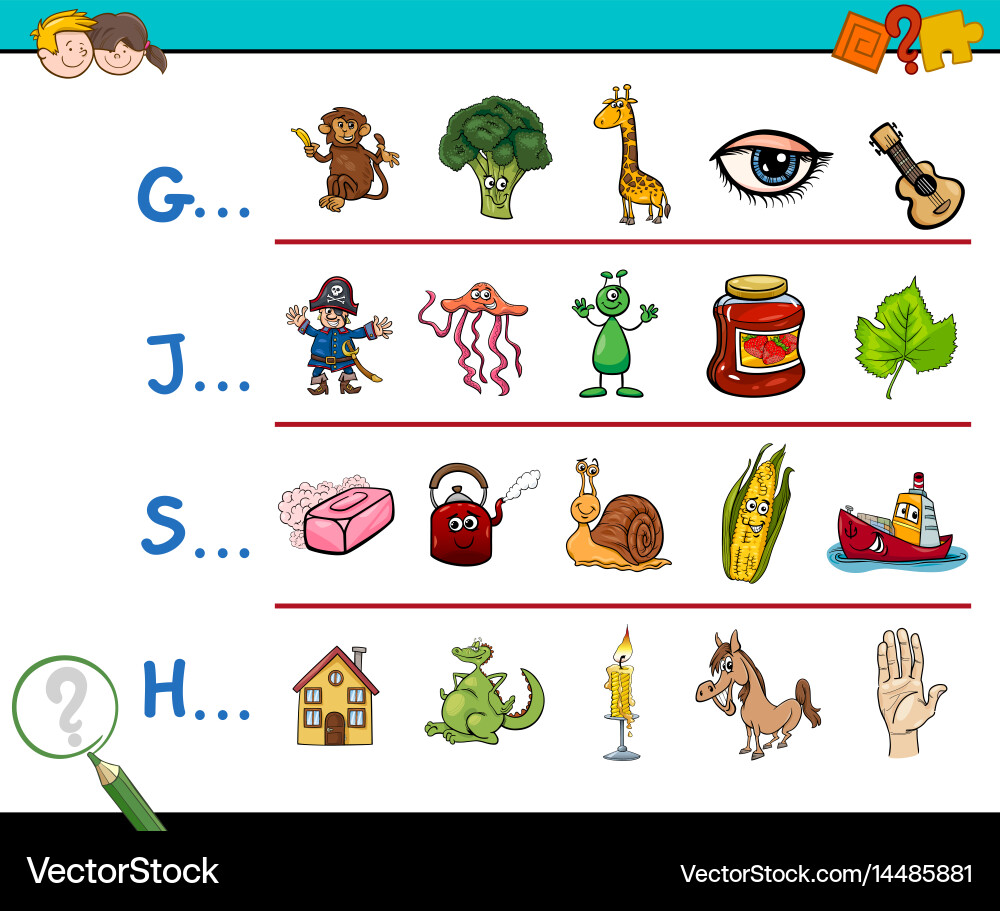 Picture first letter activity Royalty Free Vector Image