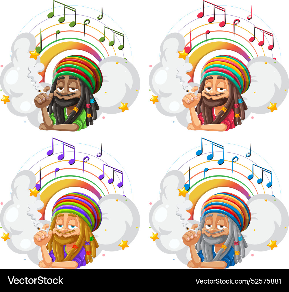 Rastafarian characters with musical notes Vector Image