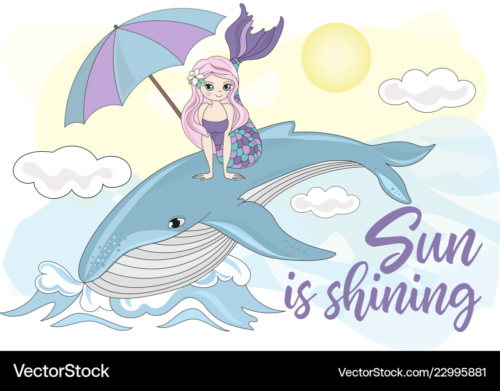 Whale mermaid sea travel clipart color Royalty Free Vector