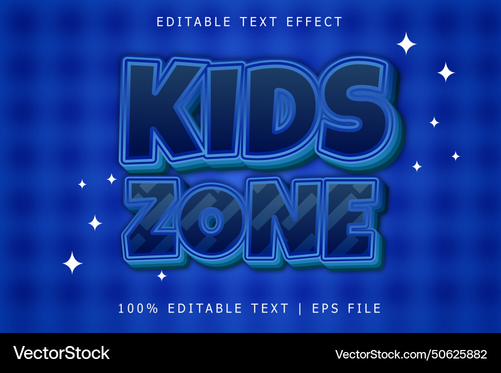 Kids zone editable text effect 3 dimension emboss Vector Image