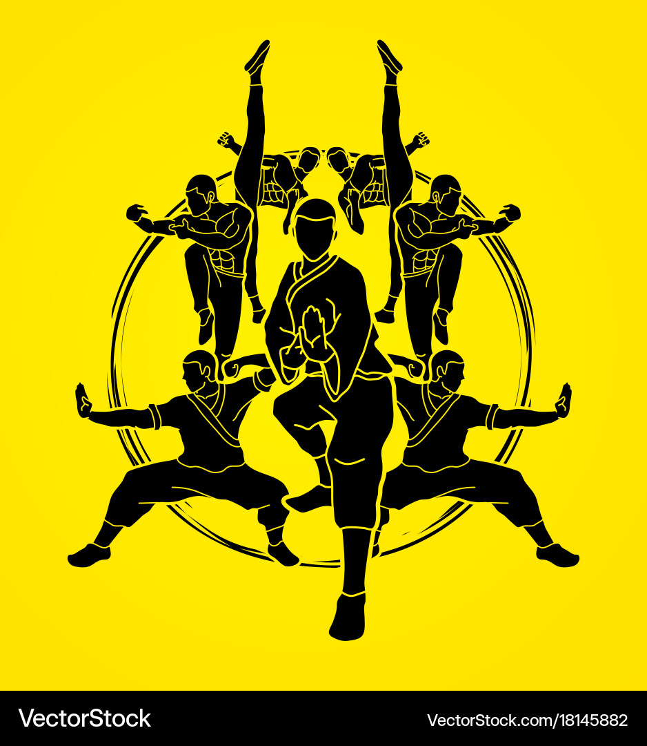 Kung fu action composition graphic Royalty Free Vector Image
