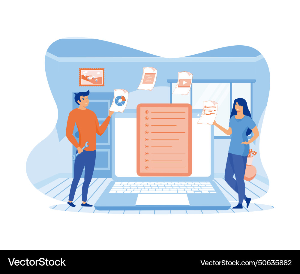 Man and woman analyzing document management soft – Royalty-Free Vector ...