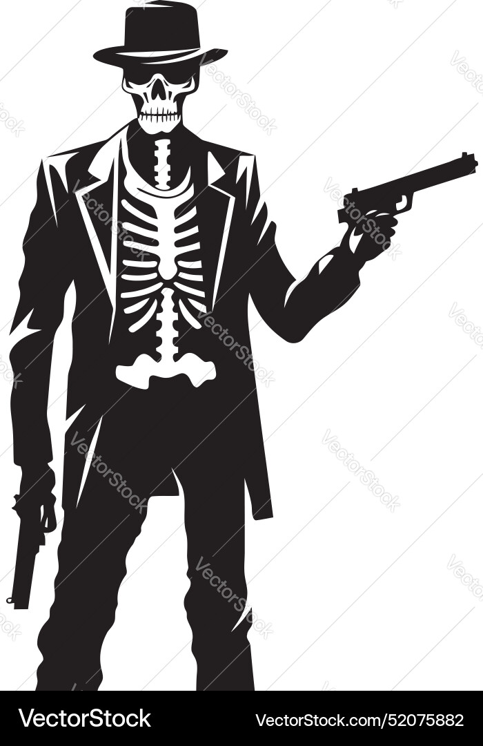 Rifle raider gunslinging skeleton icon skeletal Vector Image