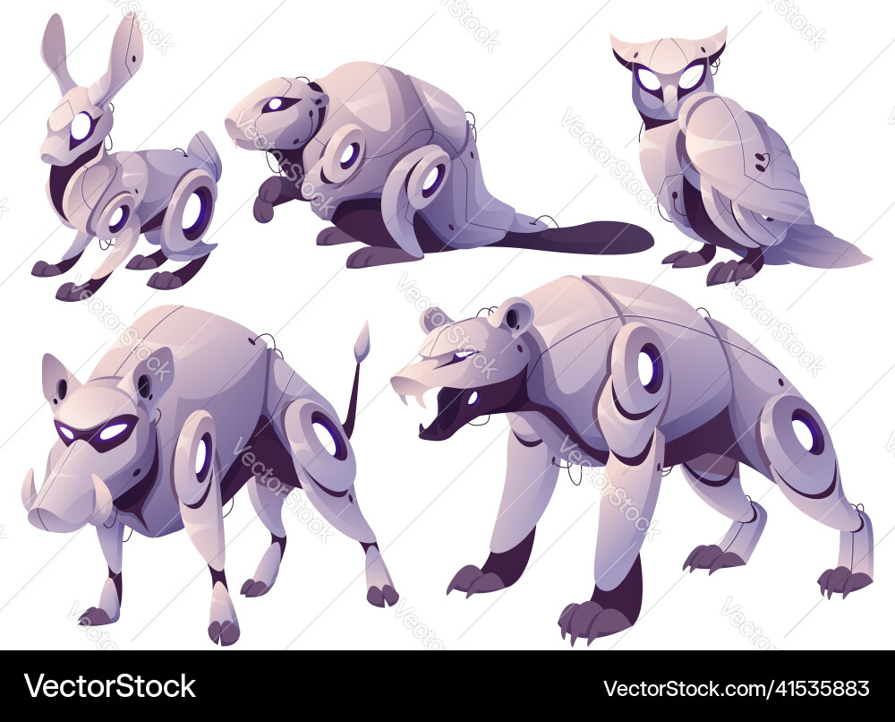 Animals cyborgs hare beaver owl boar and bear Vector Image