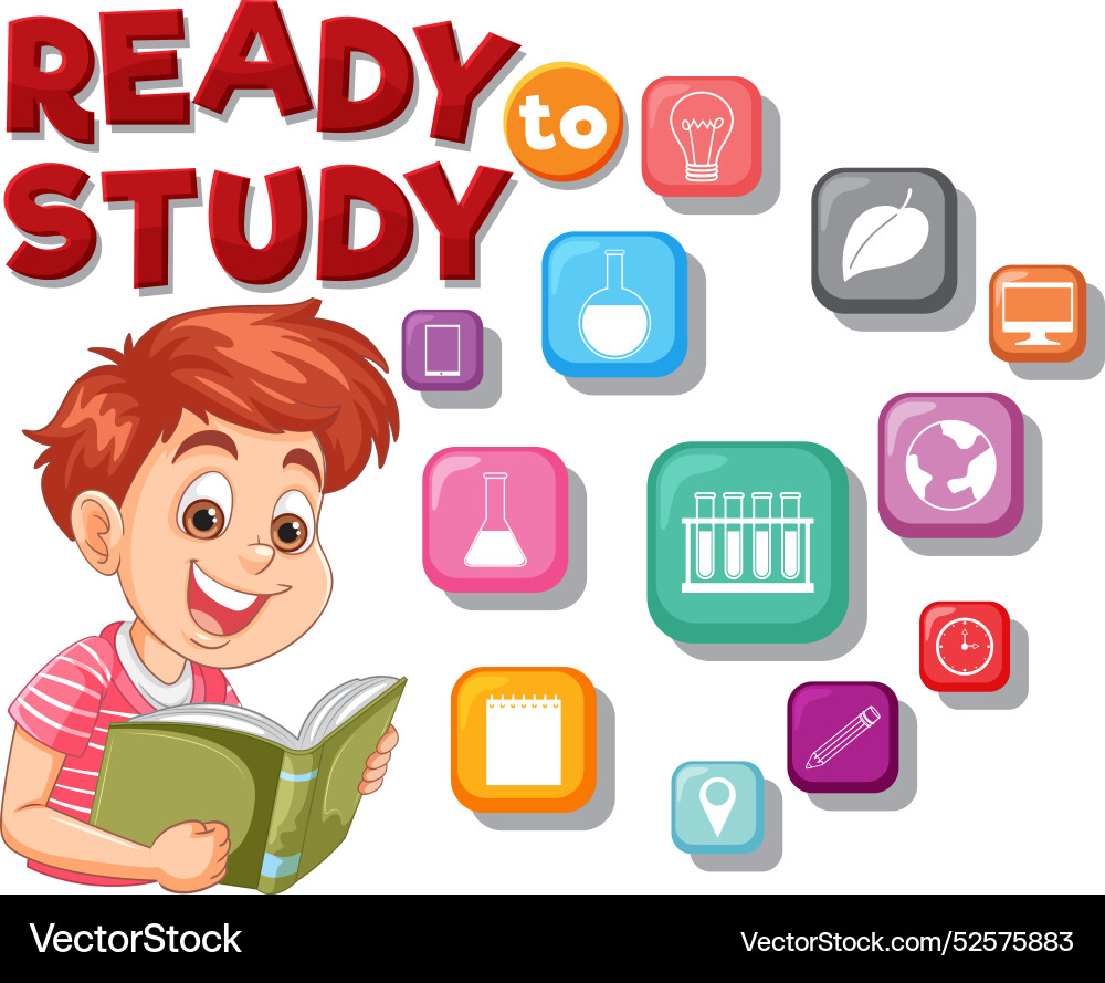 Child reading book with educational icons Vector Image