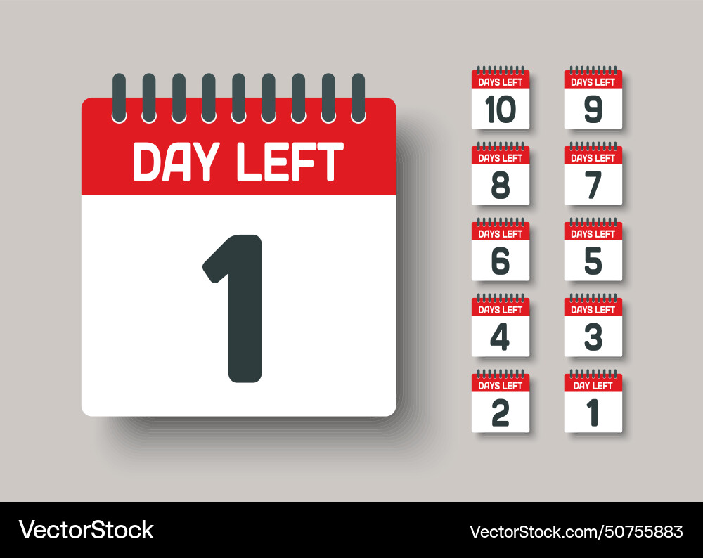 Countdown daily page calendar icon - 1 day left Vector Image