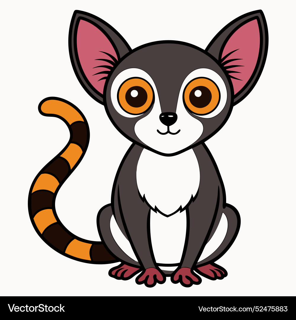 Galago monkey lies kawaii Royalty Free Vector Image