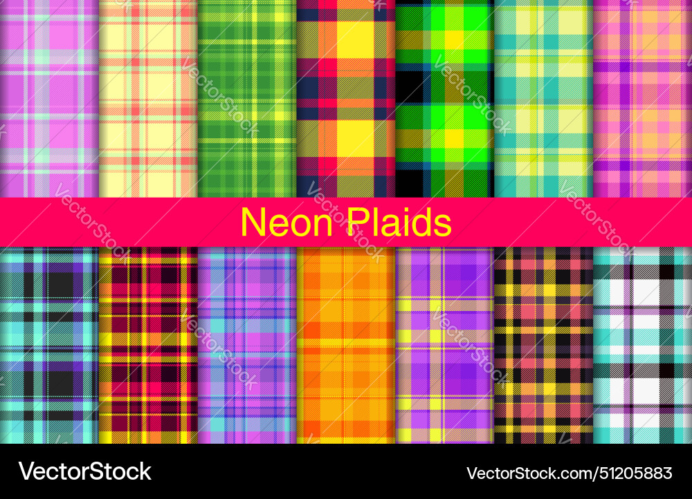 Neon plaid bundles textile design checkered Vector Image