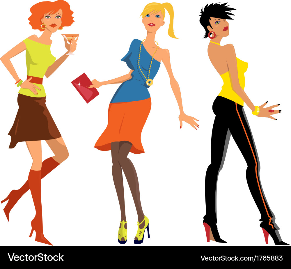 Three young women at the party Royalty Free Vector Image