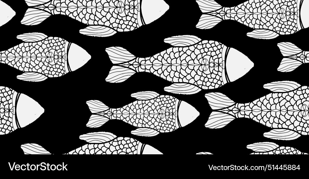 Fish stylized linocut texture textured print Vector Image