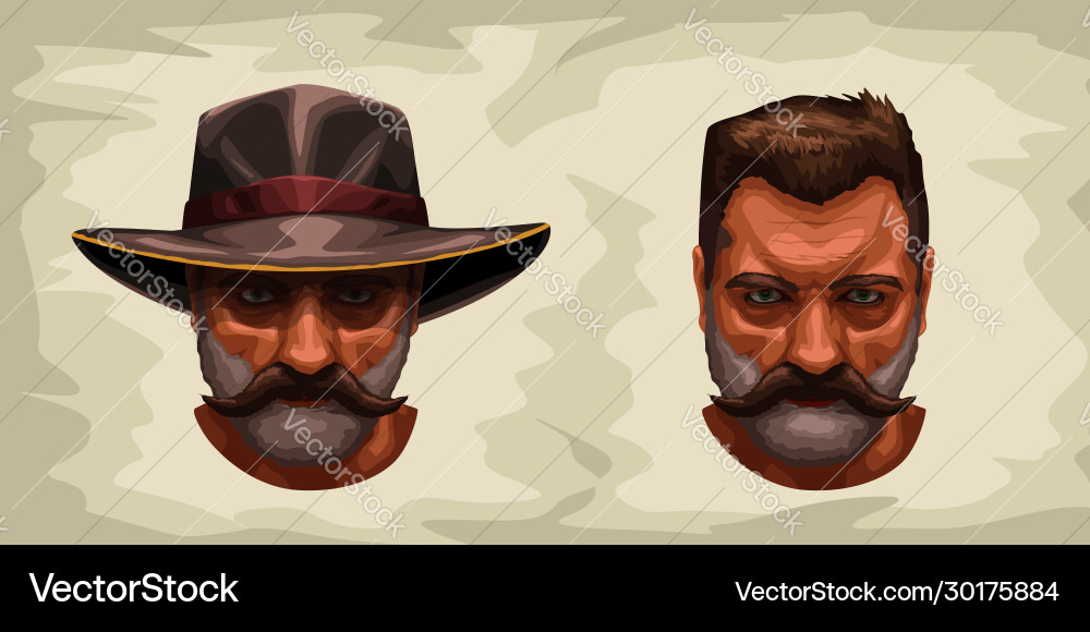 Front view on wild west male face Royalty Free Vector Image