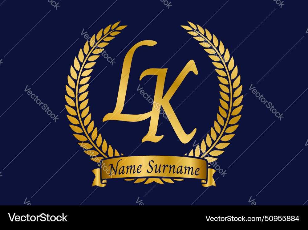 Initial letter l and k lk monogram logo design Vector Image