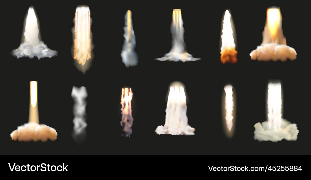 Rocket launch smoke jet with flame spacecraft Vector Image