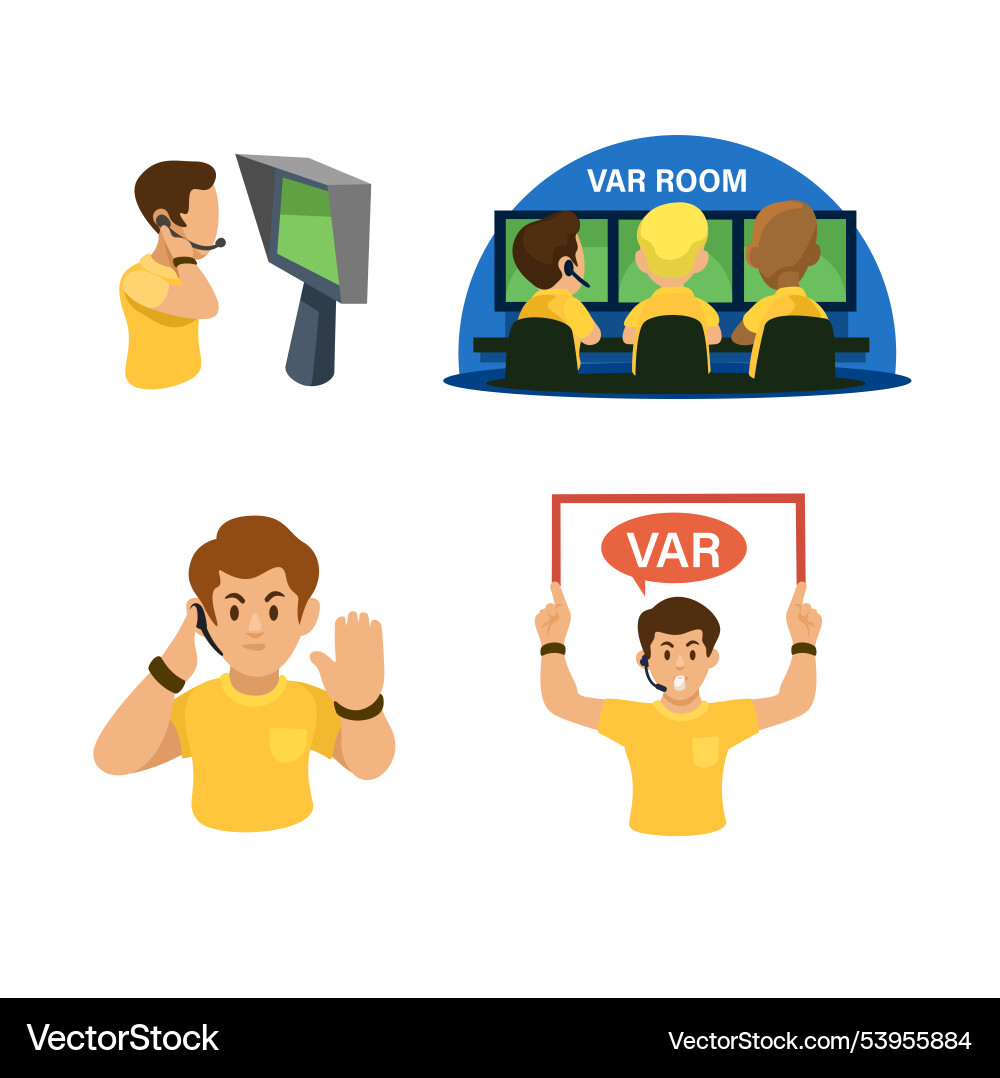 Soccer referee with var technology gesture symbol Vector Image