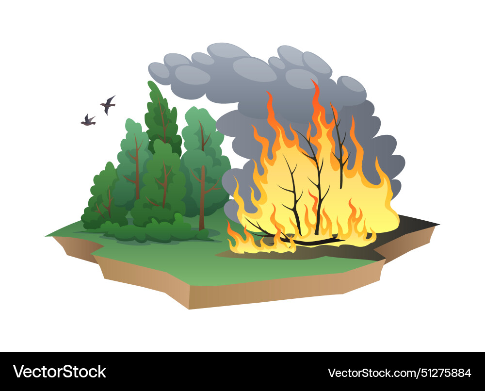 Wild forest on fire 2d cartoon objects white Vector Image