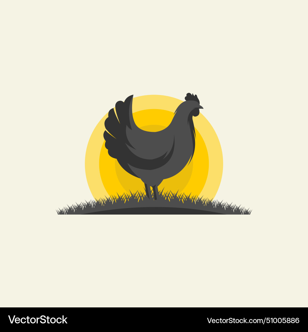 Chicken farm logo with sun Royalty Free Vector Image