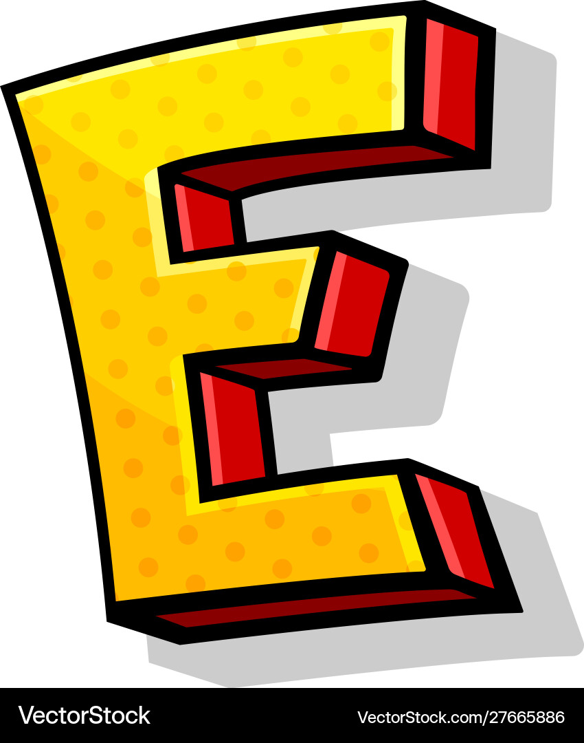 Colorful yellow and red capital letter e comic Vector Image