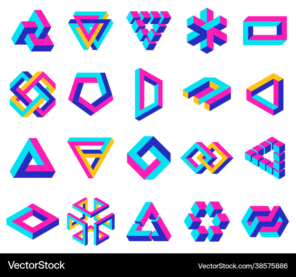 Geometric impossible shapes paradox triangle Vector Image