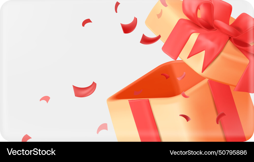 Gift card template open present box with confetti Vector Image