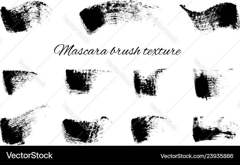Mascara brush stroke texture set dry black Vector Image