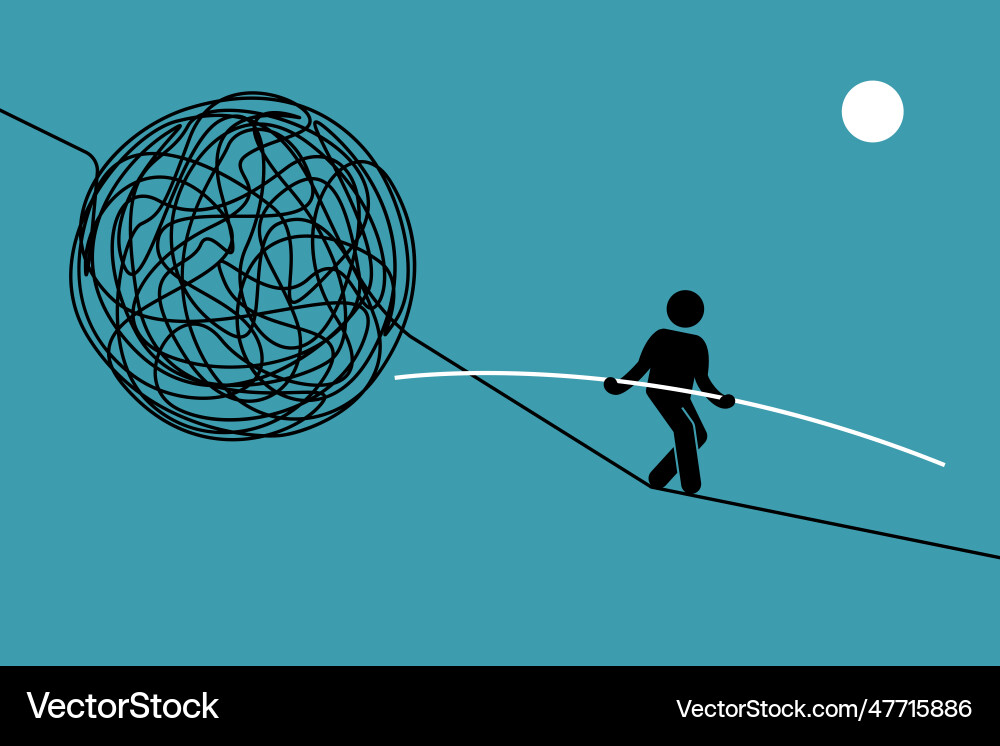 Person successfully walk over a chaotic Royalty Free Vector