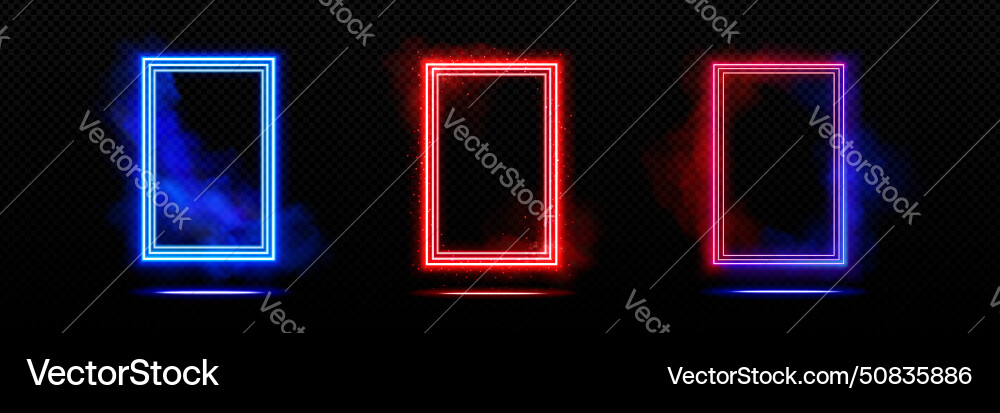Red and blue neon frames set Royalty Free Vector Image
