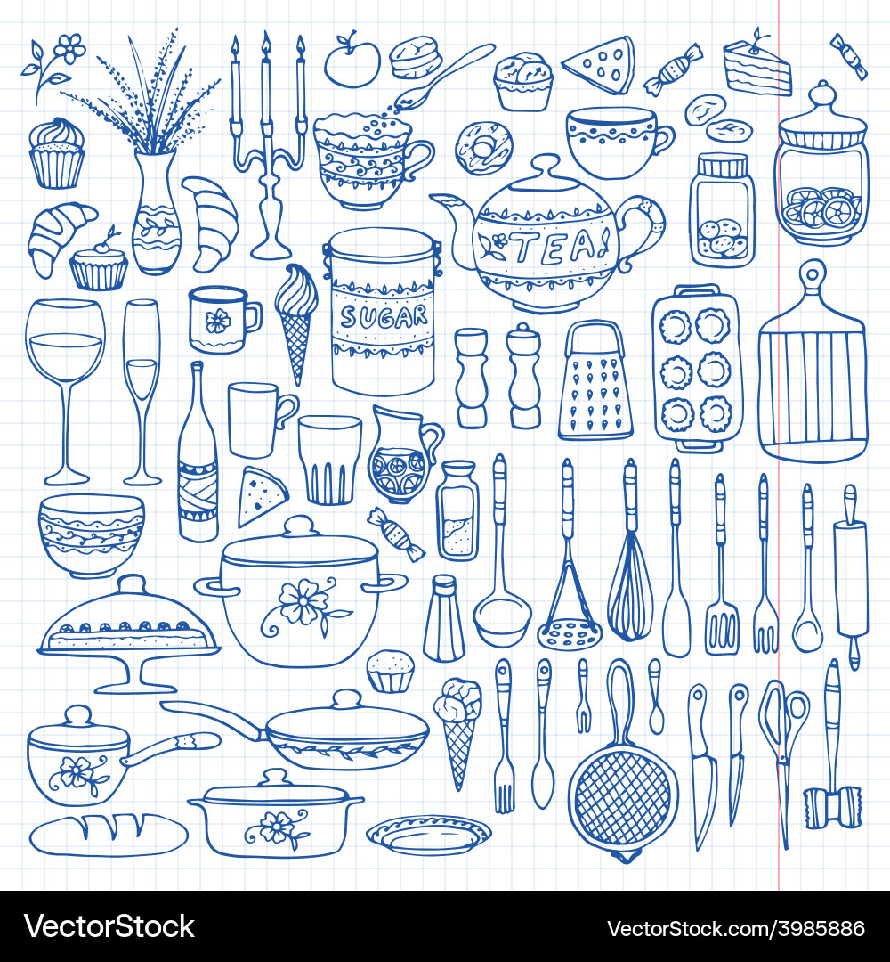 Set of hand drawn cookware Royalty Free Vector Image