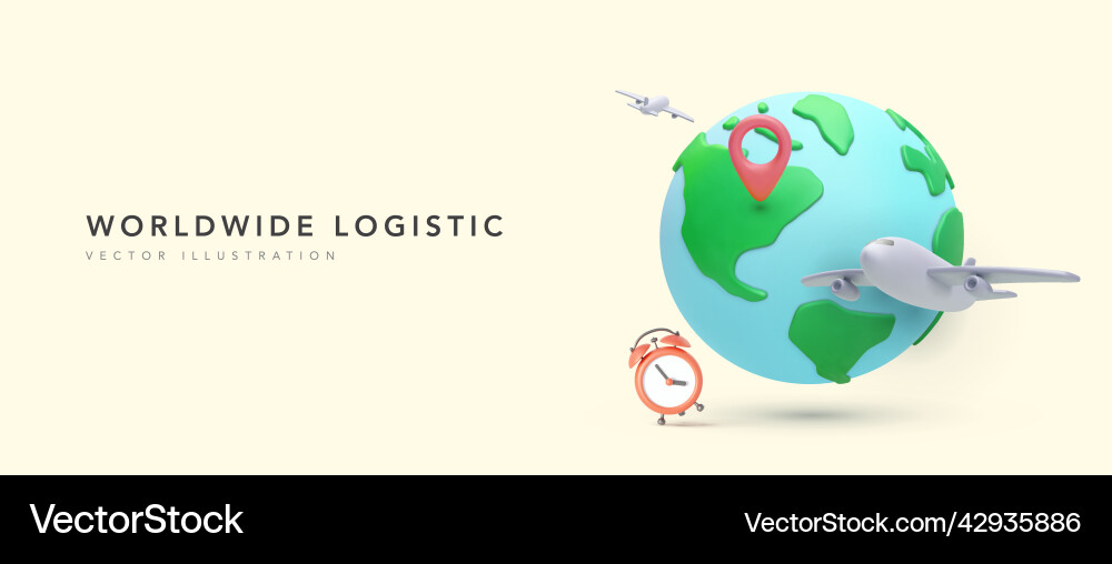 Worldwide logistic concept poster in 3d realistic Vector Image