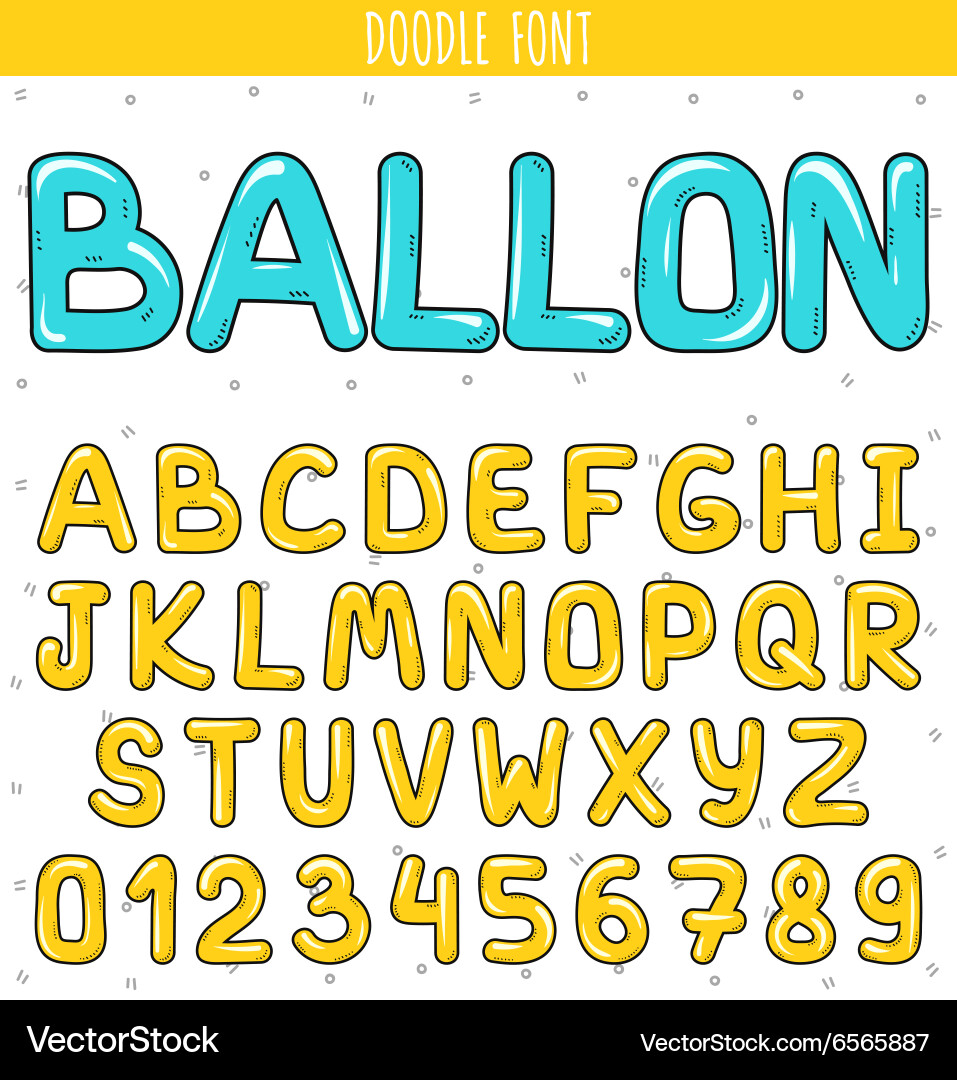Font balloon set volume letters numbers in doodle Vector Image