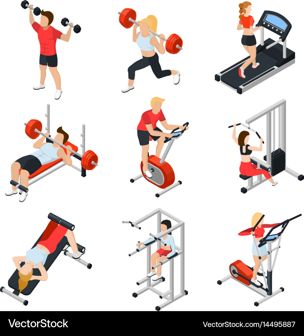 Gym isometric set Royalty Free Vector Image - VectorStock
