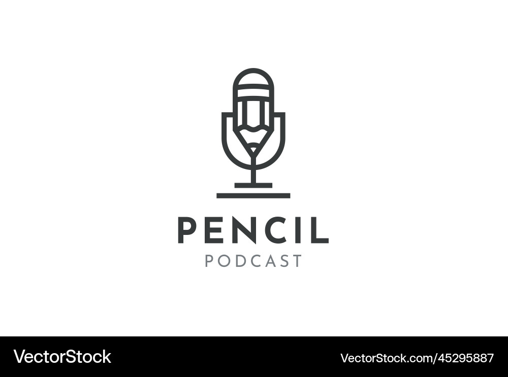 Mic pencil microphone journalist podcast logo Vector Image