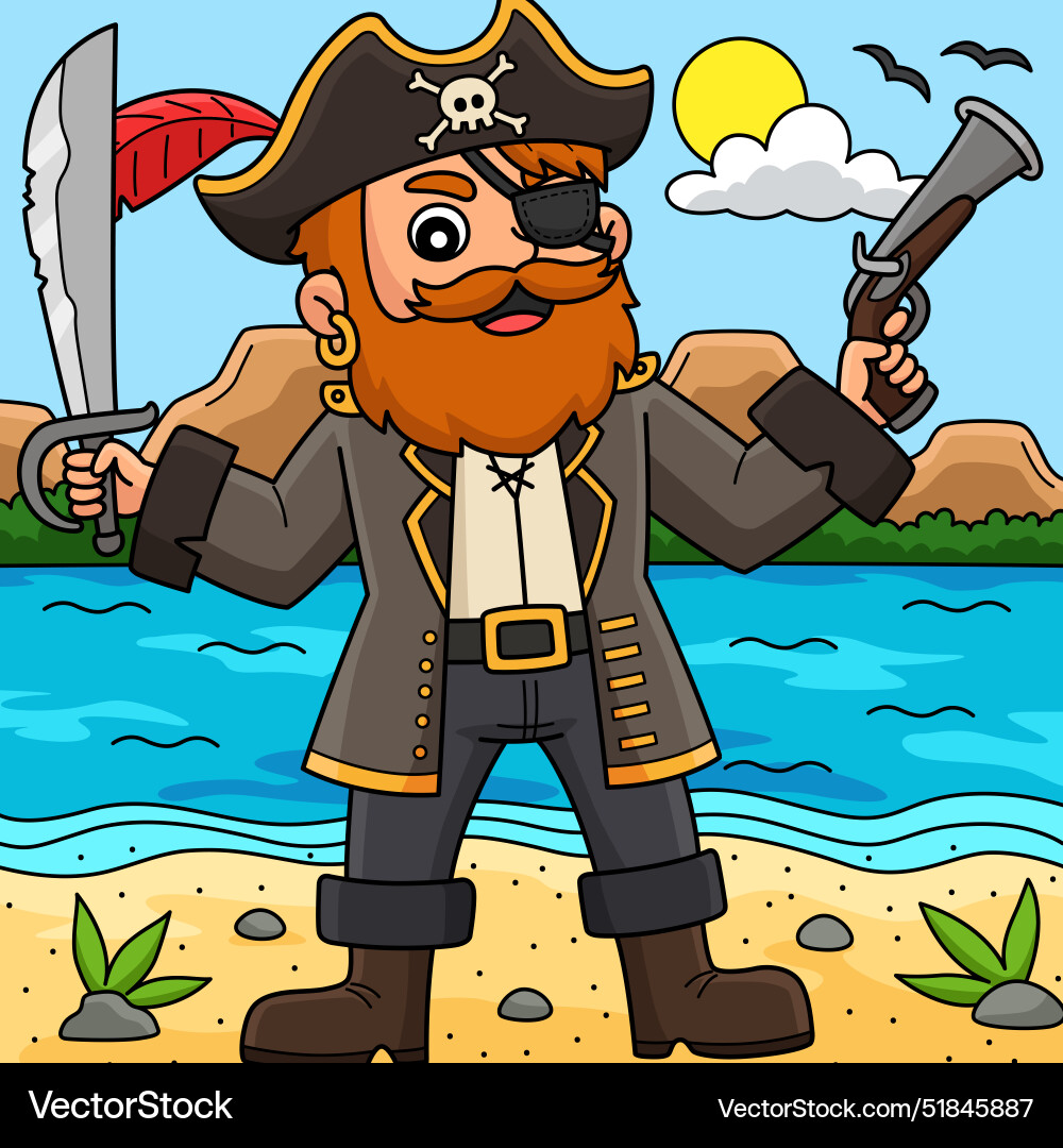 Pirate captain colored cartoon Royalty Free Vector Image