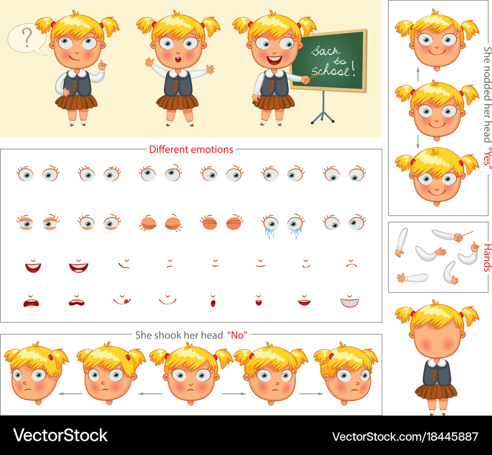 Schoolgirl Emotion Set - Head Gestures Royalty Free Vector