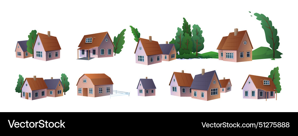 Cottage buildings for living 2d cartoon objects Vector Image