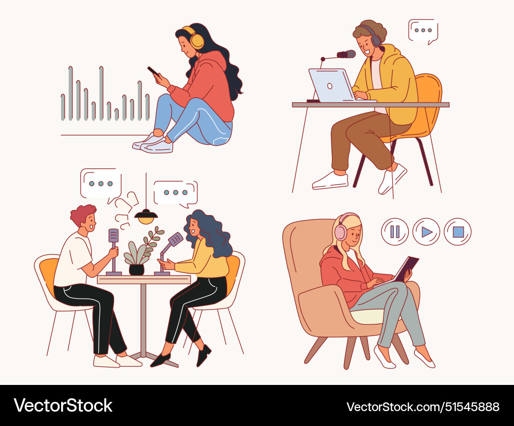 People streaming podcast participants Royalty Free Vector