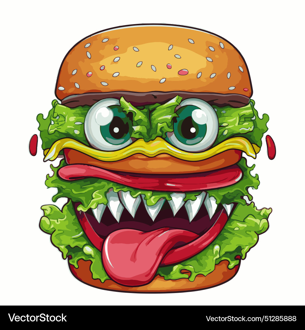 Silly cute monster burger Royalty Free Vector Image