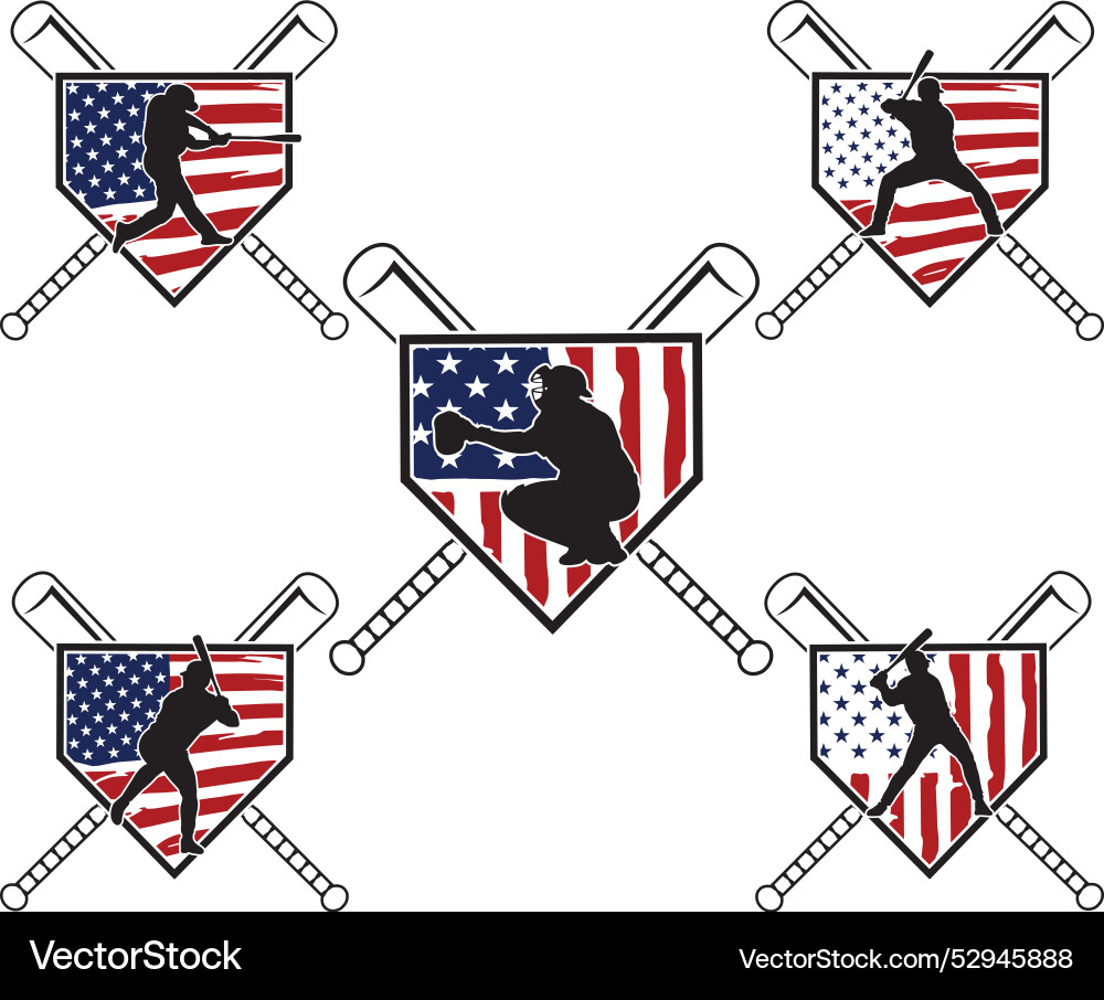 Softball men home plate baseball us flag Vector Image