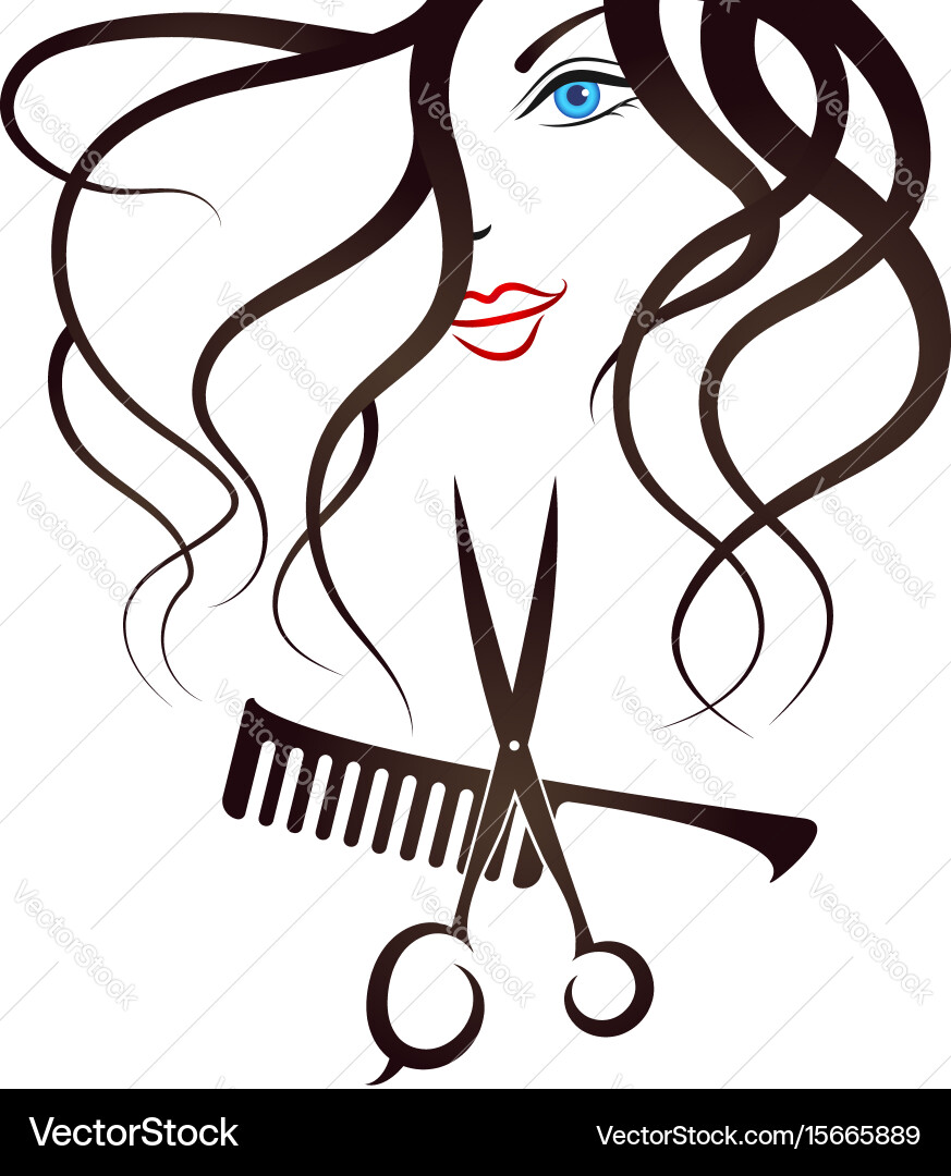 Face girl scissors and comb Royalty Free Vector Image