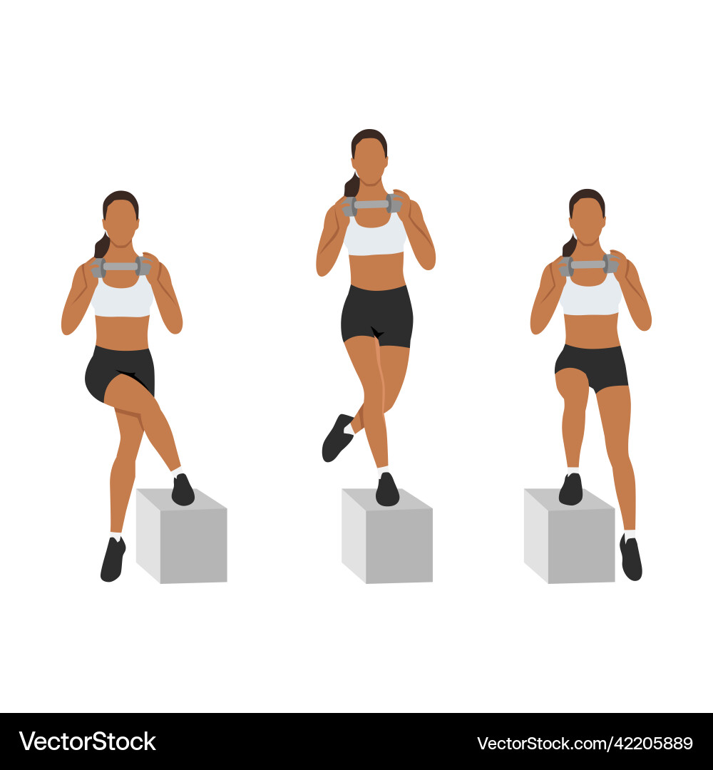 Woman doing step up crossover exercise Royalty Free Vector