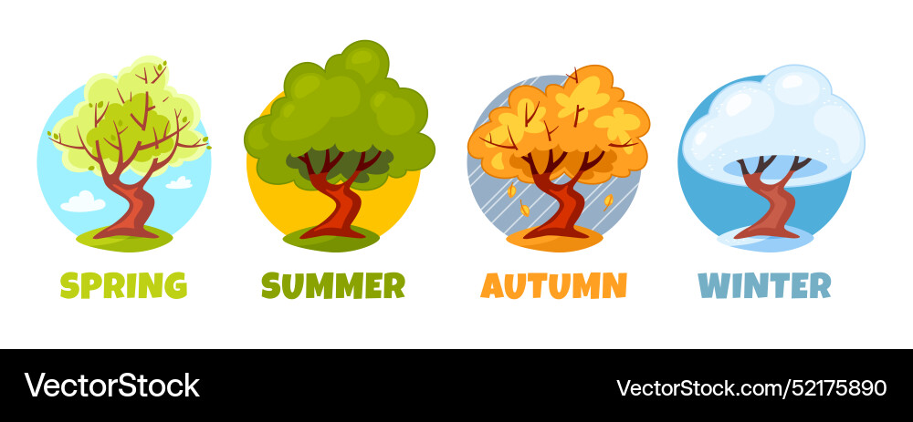 Cartoon tree in four seasons natural changes Vector Image