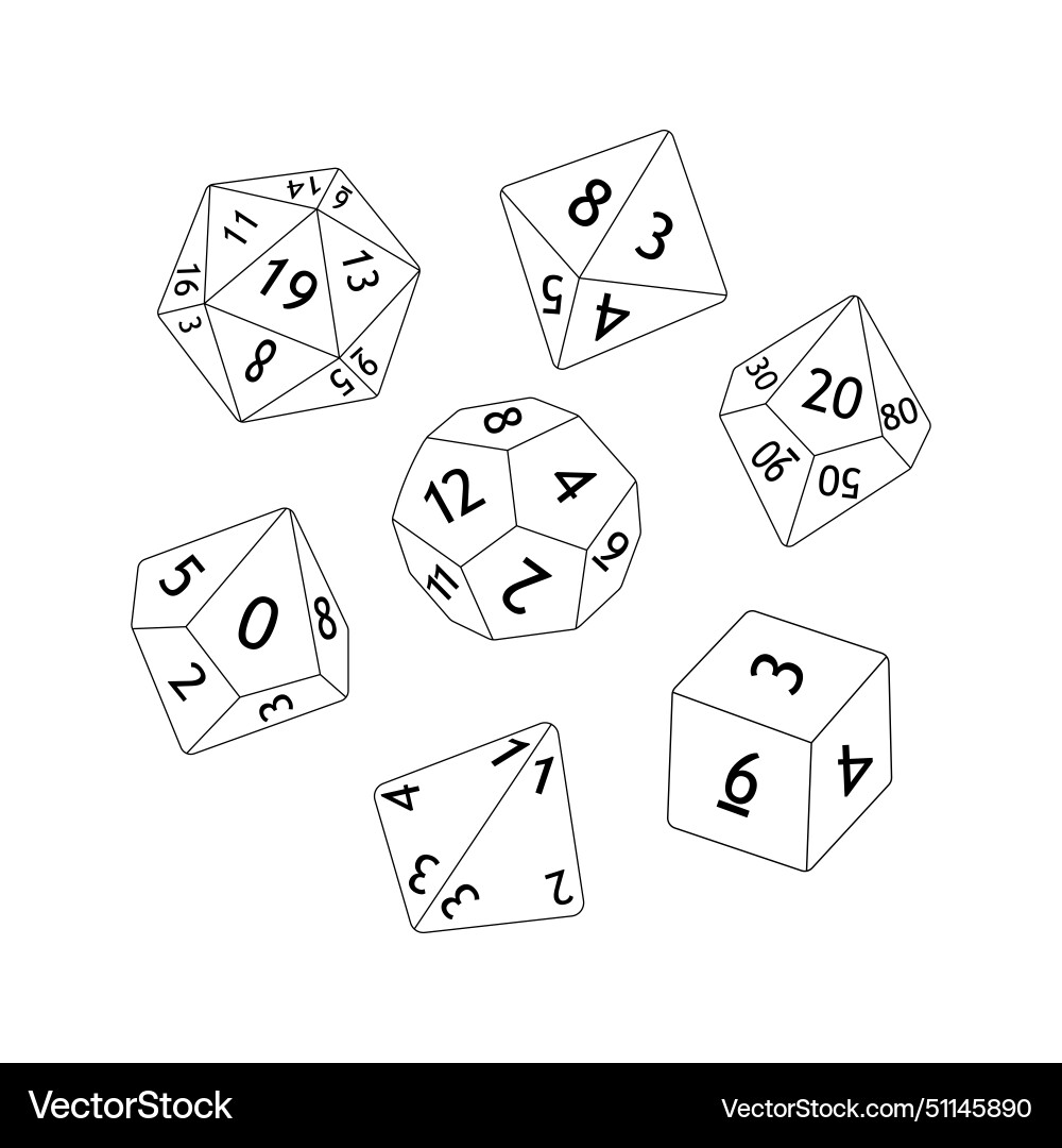 D8 d10 d12 d20 dice for board games collection Vector Image