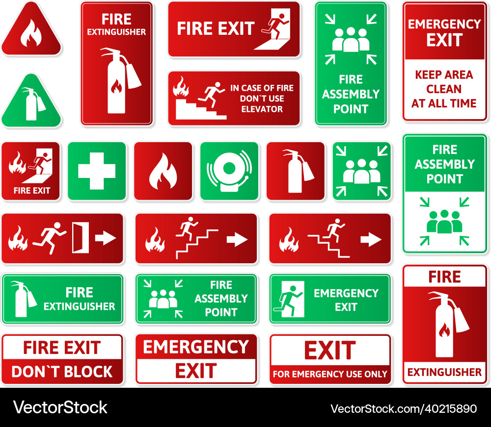 Fire safety emergency signs first aid assembly Vector Image