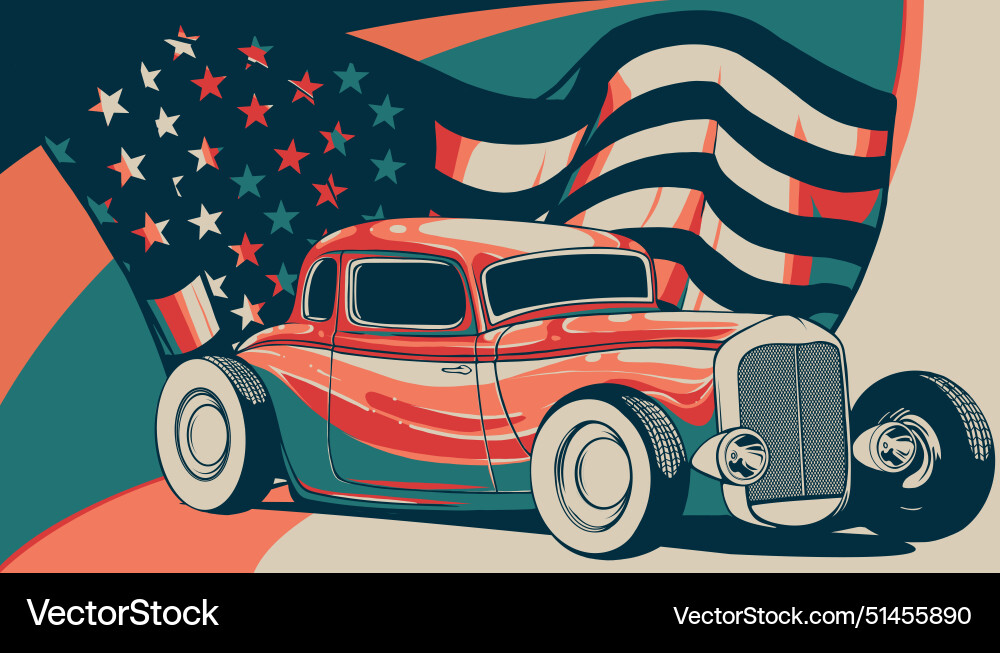 Hot rod car with american Royalty Free Vector Image